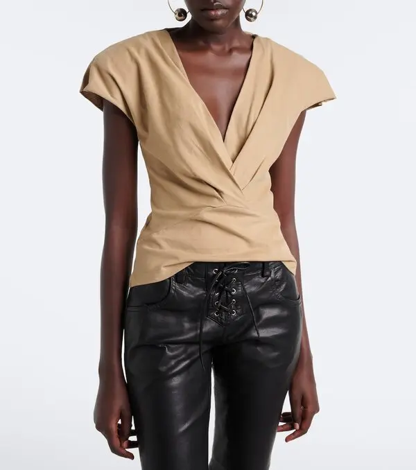 Isabel Marant Étoile Nadrine Cotton Jersey Top With Shoulder Pads - Beige