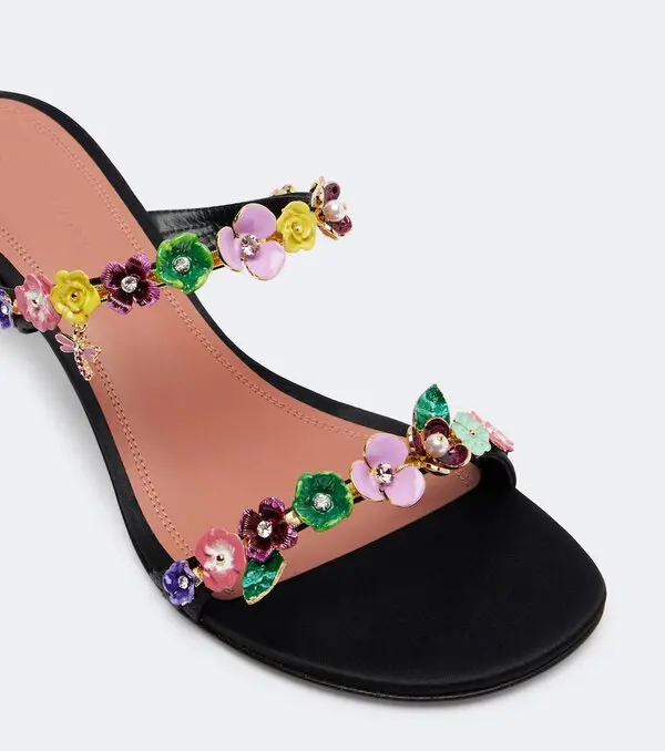 Amina Muaddi Vittoria Embellished Satin Mules