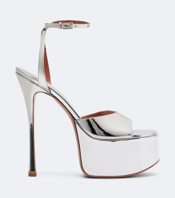 Amina Muaddi Aya Mirrored Leather Platform Sandals