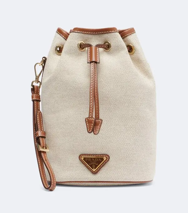 Prada Small Canvas And Leather Pouch - Beige