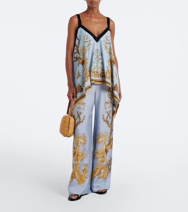 La DoubleJ Printed Silk Twill Palazzo Pants - Multicoloured