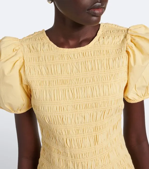 GANNI Shirred Cotton-blend Minidress - Yellow