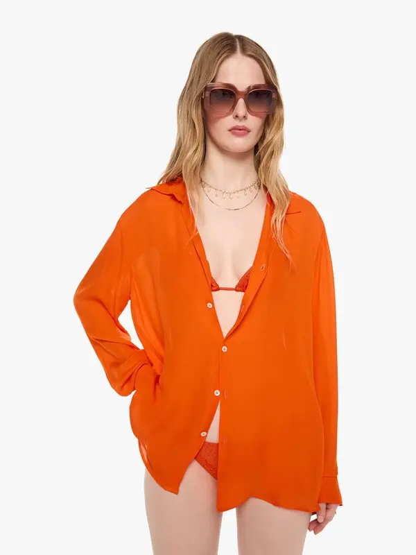 Sprwmn Silk Georgette Button-up Shirt - Orange