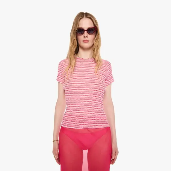 Sprwmn Baby Tee Striped Cotton Short Sleeve Top - Pink