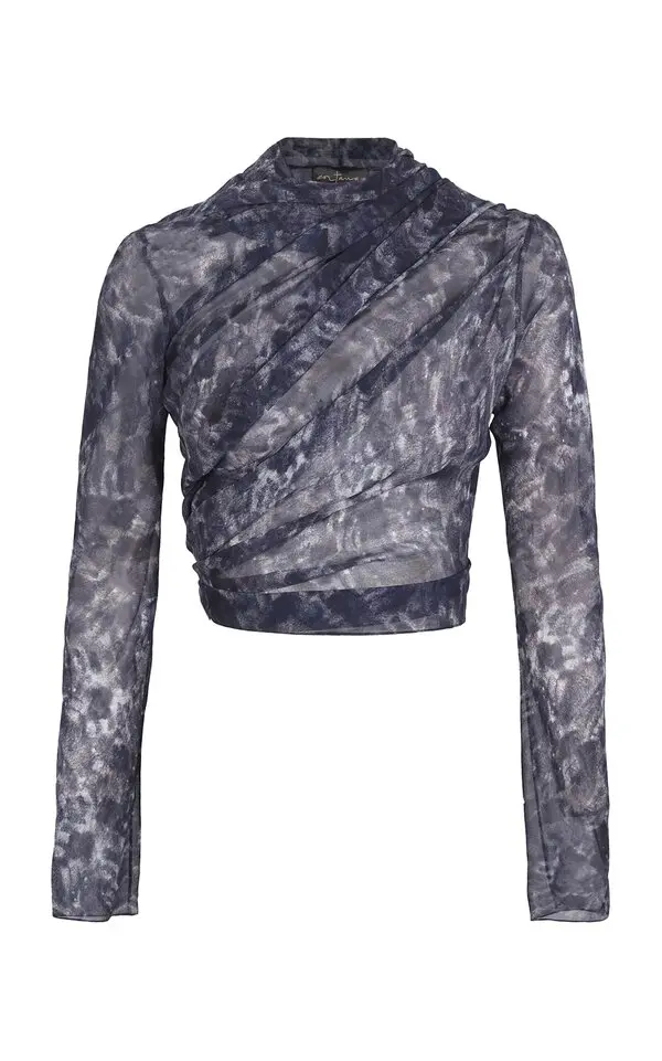 CORTANA Meena Silk Printed Wrap Jacket - Blue