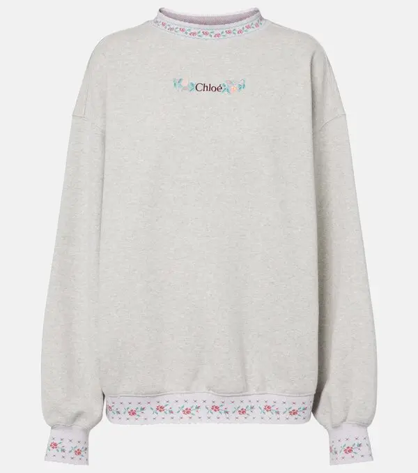 Chloé Embroidered Cotton Crewneck Sweatshirt
