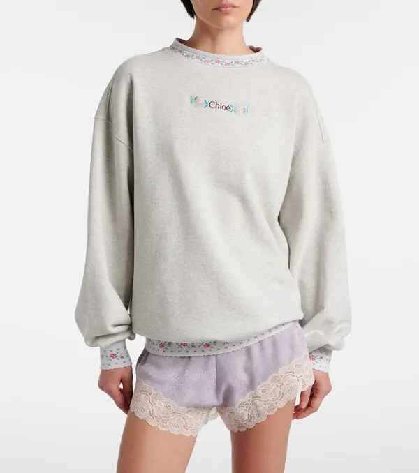 Chloé Embroidered Cotton Crewneck Sweatshirt