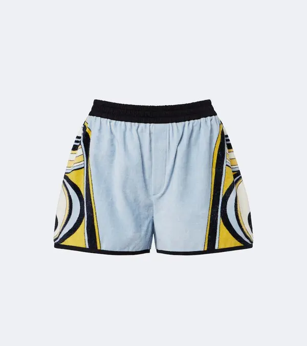 La DoubleJ Printed Cotton Terry Pull-on Shorts - Blue