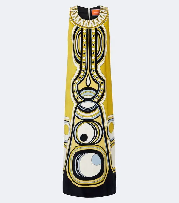 La DoubleJ Totem Printed Cotton Midi Dress - Yellow