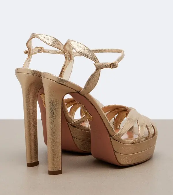 AQUAZZURA Soulmate Metallic Leather Platform Sandals