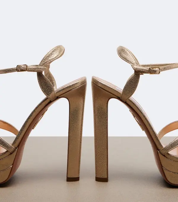 AQUAZZURA Soulmate Metallic Leather Platform Sandals