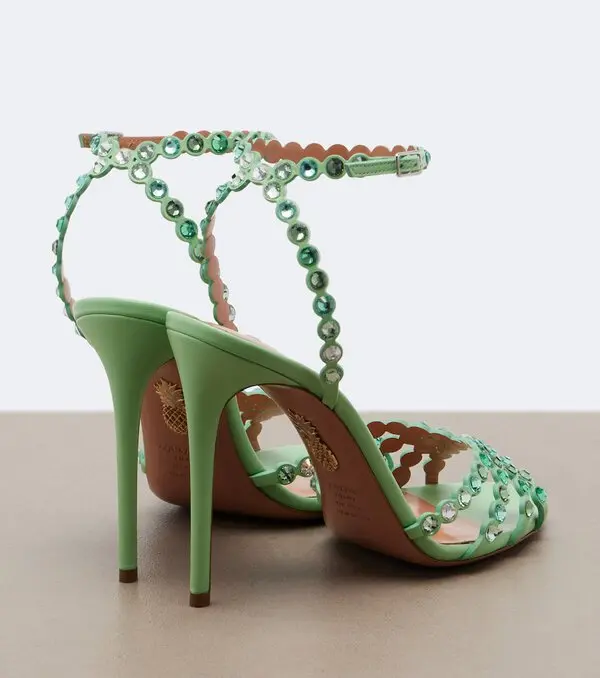 AQUAZZURA Tequila Embellished Leather Sandals - Green