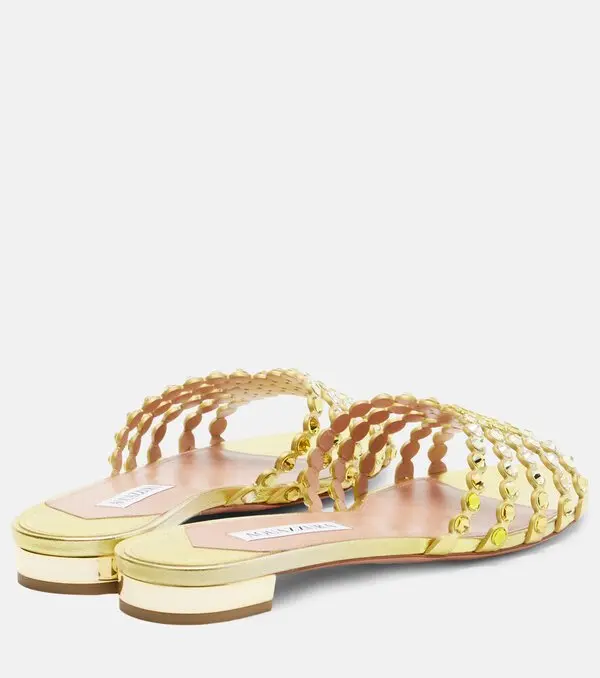 AQUAZZURA Tequila Embellished Leather Sandals - Yellow
