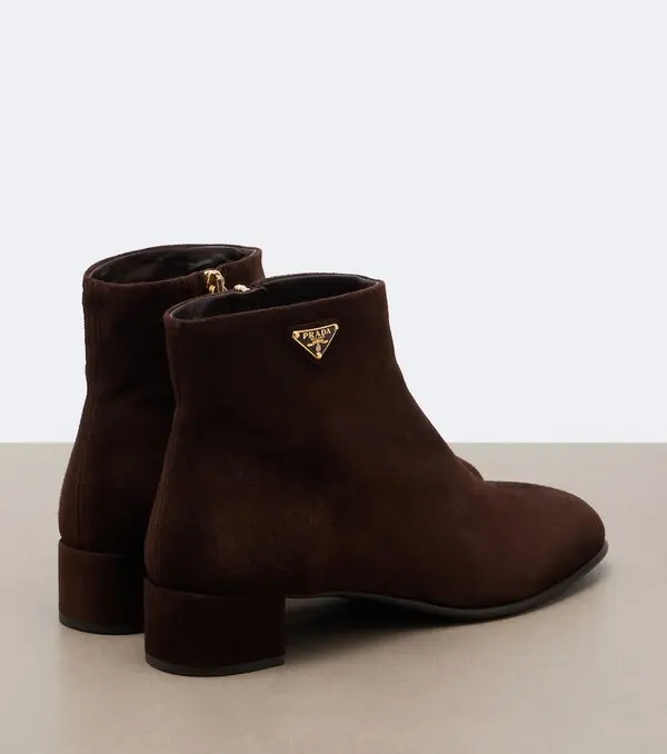 Prada Logo Suede Ankle Boots
