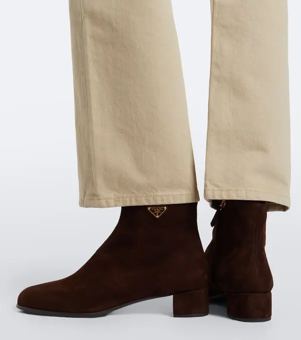 Prada Logo Suede Ankle Boots - Brown