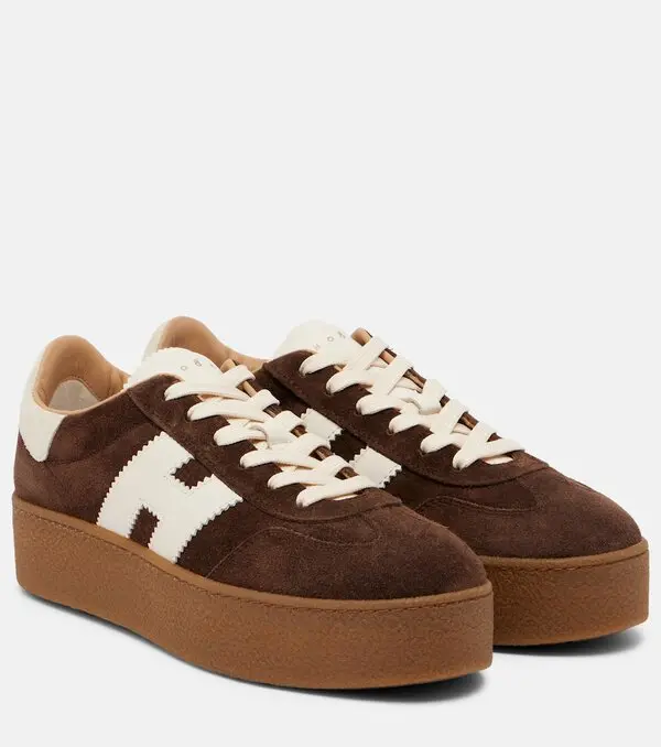 Hogan Suede Platform Sneakers With Round Toe - Brown
