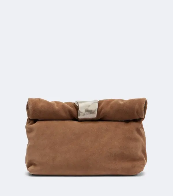 Staud Small Suede Clutch With Detachable Shoulder Strap - Brown