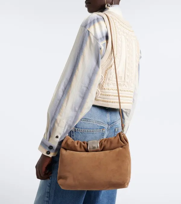 Staud Puff Small Suede Clutch - Brown