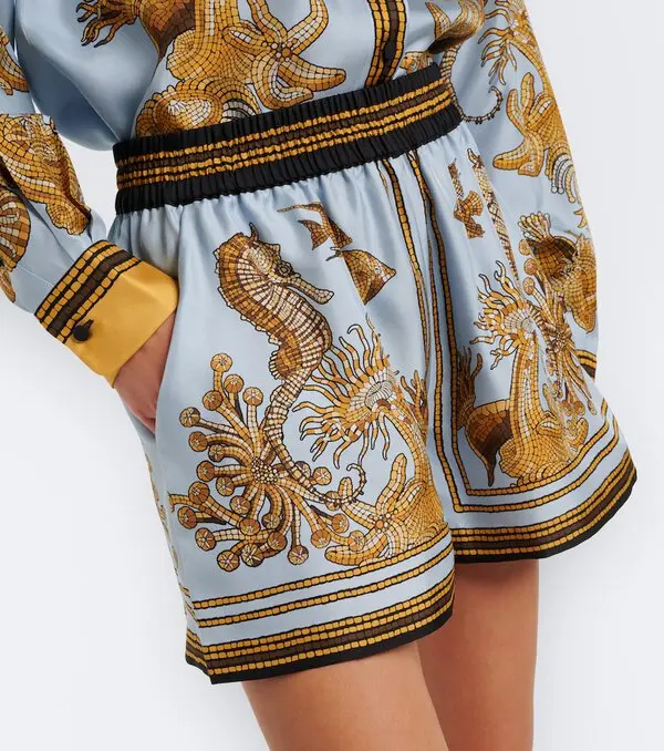 La DoubleJ Printed Silk Twill Pull-on Shorts