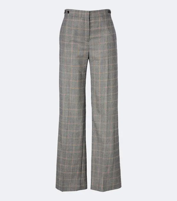 Stella McCartney Checked Wool Wide-leg Pants - Grey
