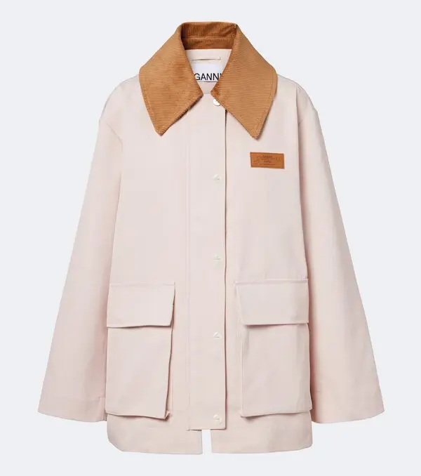 GANNI Canvas Jacket With Corduroy Collar - Pink