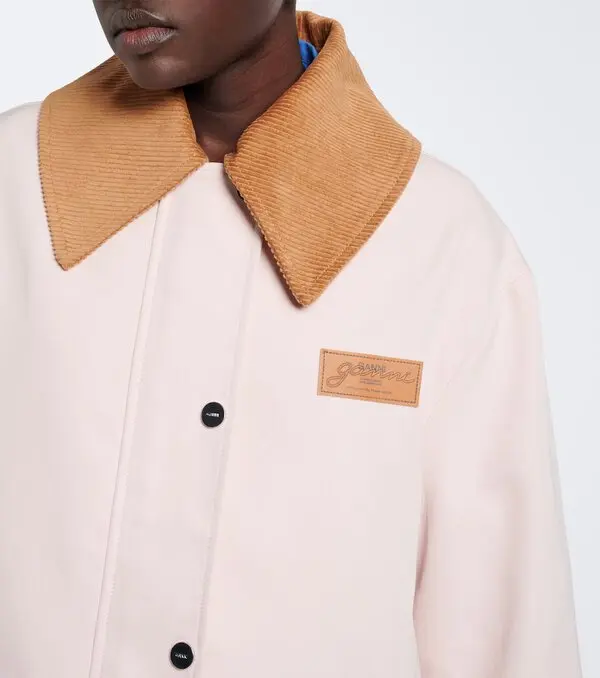 GANNI Canvas Jacket With Corduroy Collar - Pink