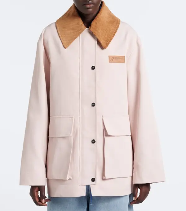 GANNI Canvas Jacket With Corduroy Collar - Pink