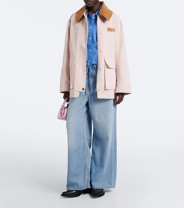 GANNI Canvas Jacket With Corduroy Collar - Pink