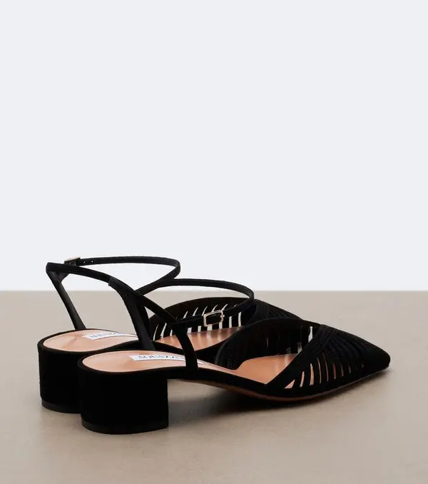 AQUAZZURA Yara Suede Pumps With Buckle-fastening Ankle Strap - Black