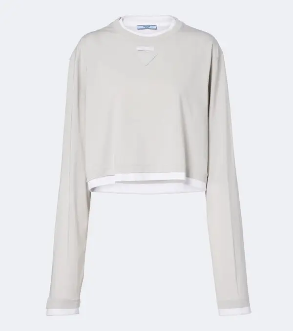 Prada Cotton Piqué And Jersey Crewneck Top - Grey