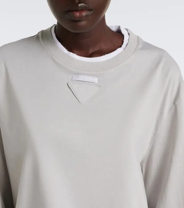 Prada Cotton Piqué And Jersey Crewneck Top