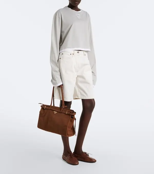 Prada Cotton Piqué And Jersey Crewneck Top