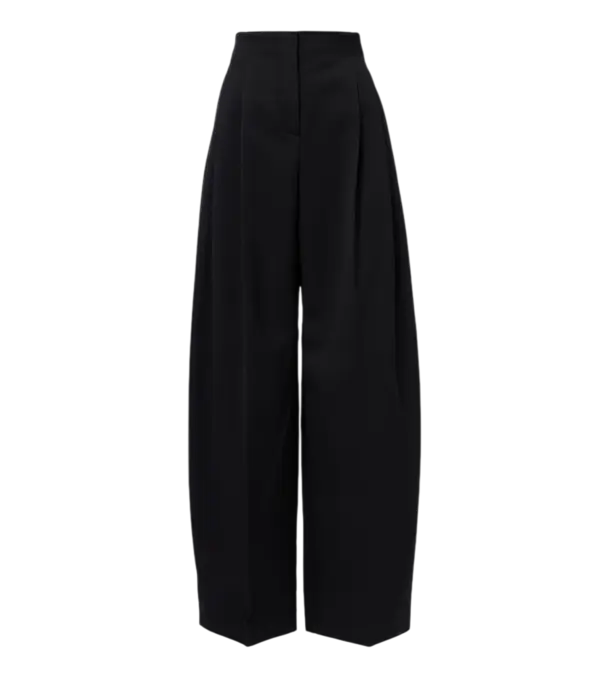 MUGLER Pleated Virgin Wool Wide-leg Trousers - Black