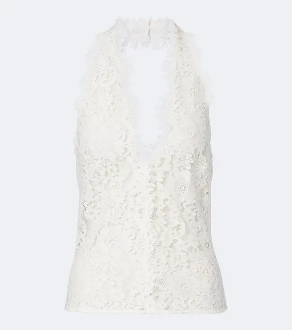 Stella McCartney Halterneck Cotton-blend Lace Top - White
