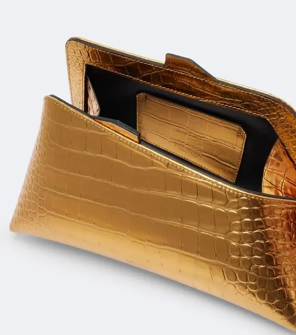 Attico 8:30pm Small Croc-effect Leather Clutch - Gold