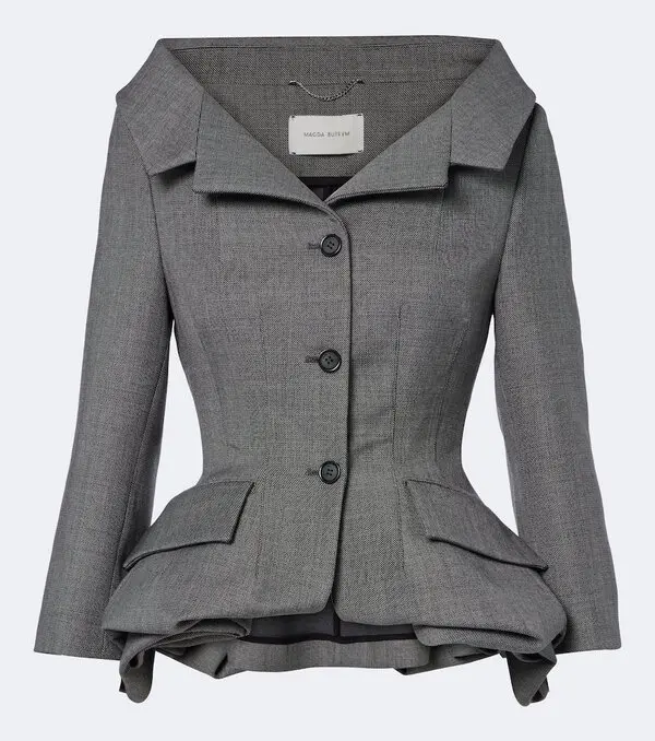 Magda Butrym Peplum Virgin Wool Blazer - Grey