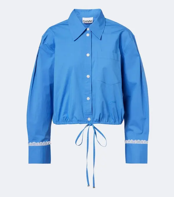 GANNI Cotton-blend Shirt With Drawstring Hem - Blue