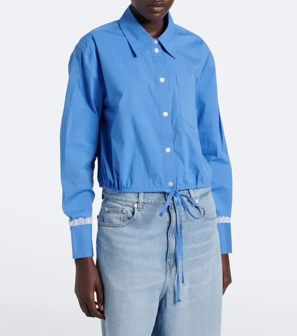 GANNI Cotton-blend Shirt With Drawstring Hem - Blue
