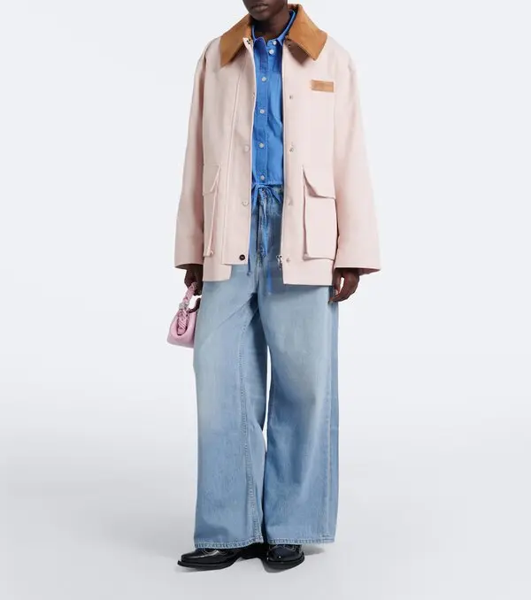 GANNI Cotton-blend Shirt With Drawstring Hem - Blue