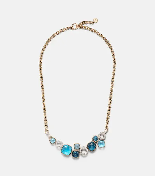Pomellato Nudo 18kt White And Rose Gold Necklace With Topaz And Diamonds - Blue