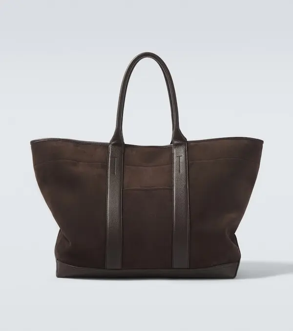 TOM FORD Suede Tote Bag With Leather Trim - Brown