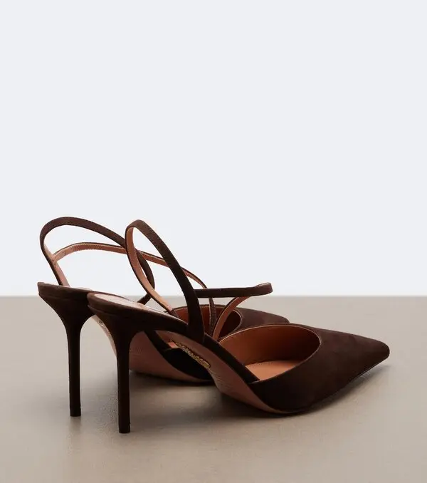 AQUAZZURA Dynasty Suede Slingback Pumps - Brown