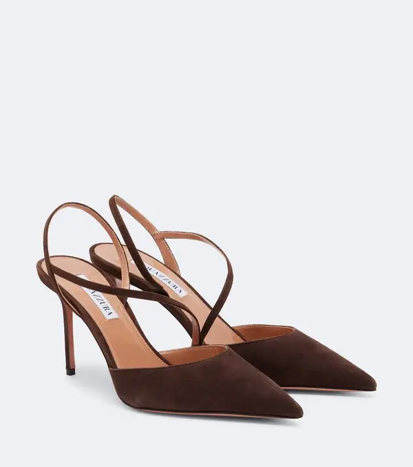 AQUAZZURA Dynasty Suede Slingback Pumps - Brown