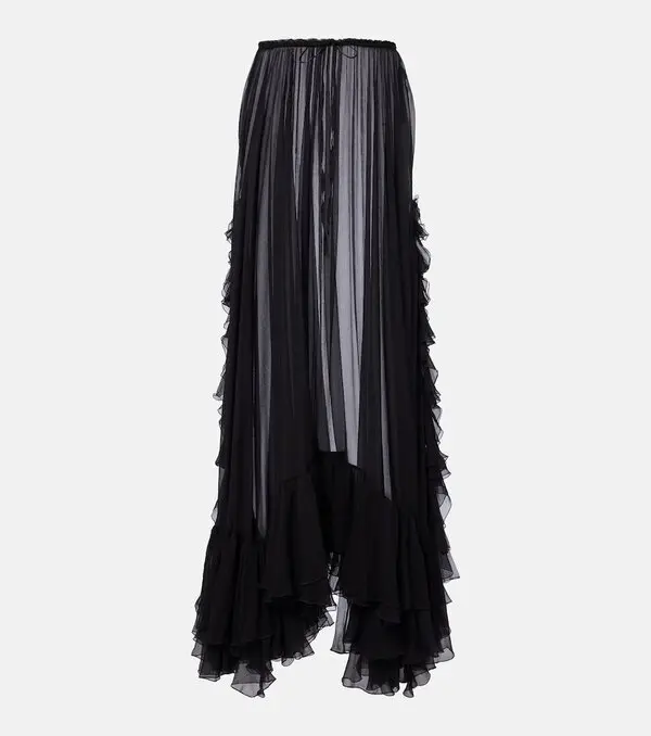 Chloé Ruffled Sheer Silk Maxi Skirt