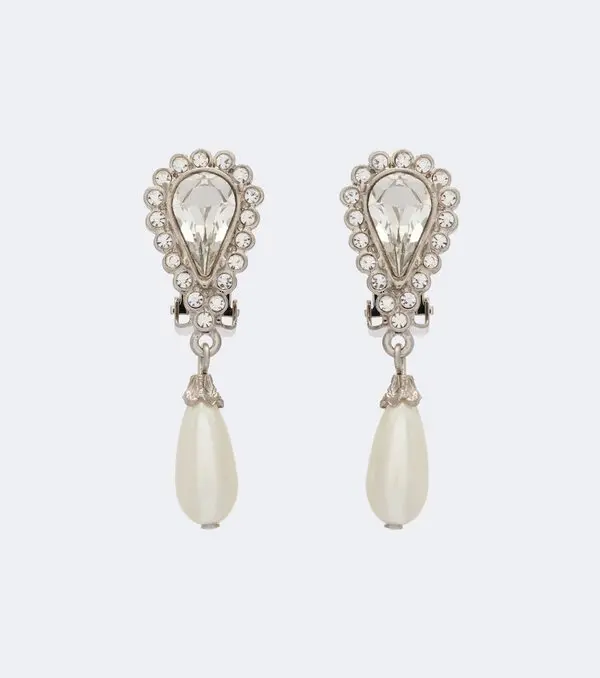 Alessandra Rich Crystal And Faux Pearl Clip-on Earrings - Silver