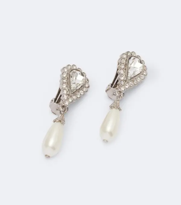 Alessandra Rich Crystal And Faux Pearl Clip-on Earrings