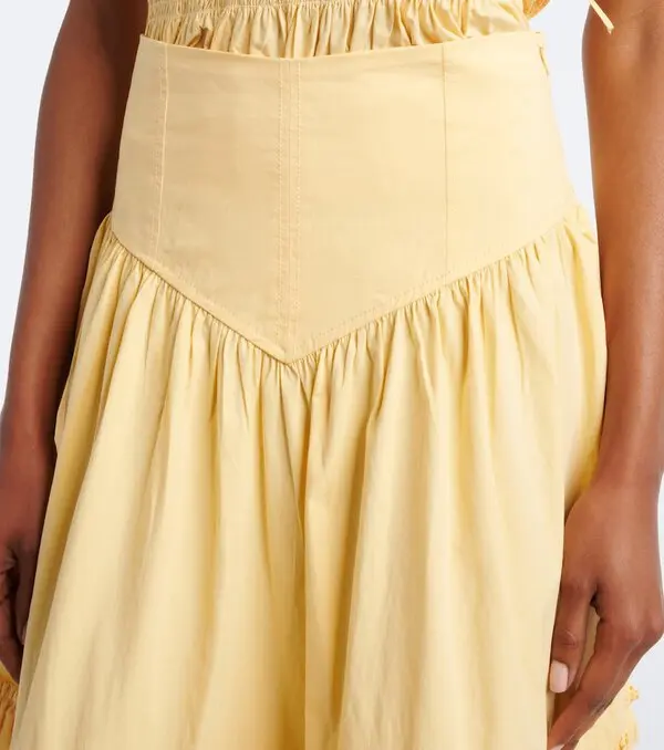 GANNI Cotton-blend Ruffled Shirred Tiered Midi Skirt - Yellow