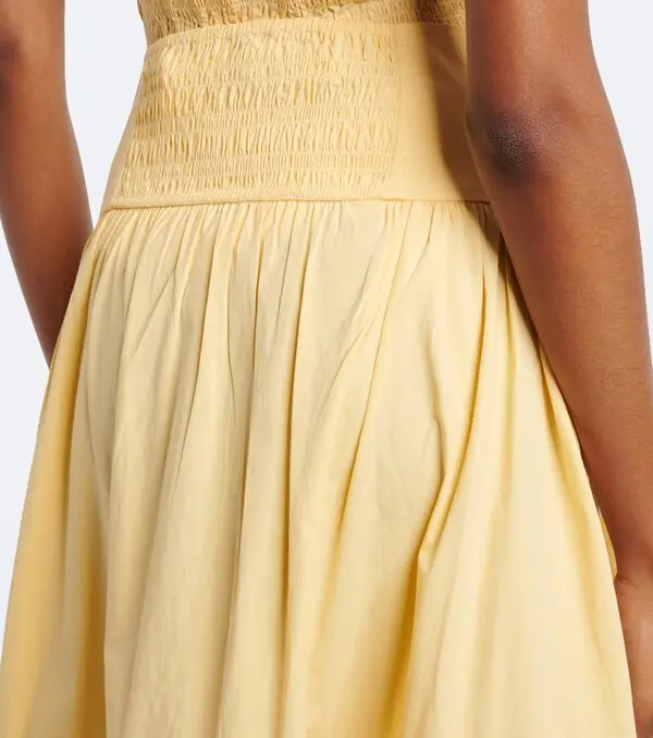 GANNI Cotton-blend Ruffled Shirred Tiered Midi Skirt - Yellow