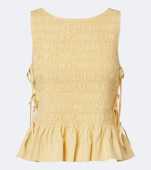 GANNI Shirred Cotton Top - Yellow