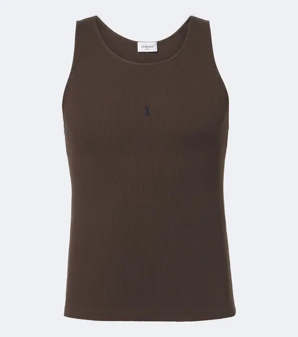 Saint Laurent Cassandre Cotton Tank Top - Brown